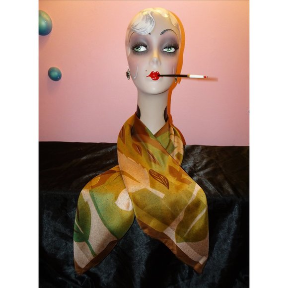 Vintage | Accessories | Vintage Brown Gold Leaves Scarf Extra Large ...